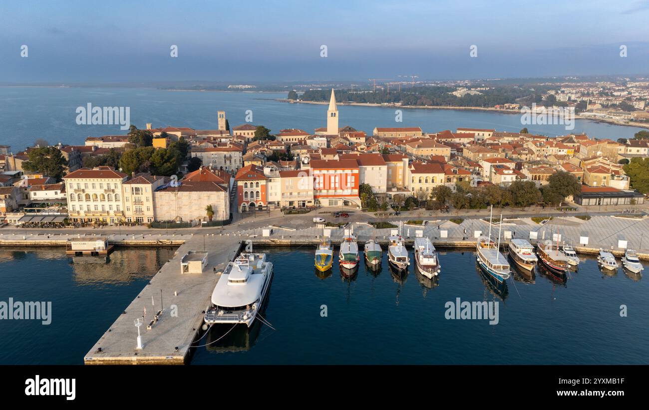 A stunning aerial view of the vibrant harbor in Poreč, Croatia ...