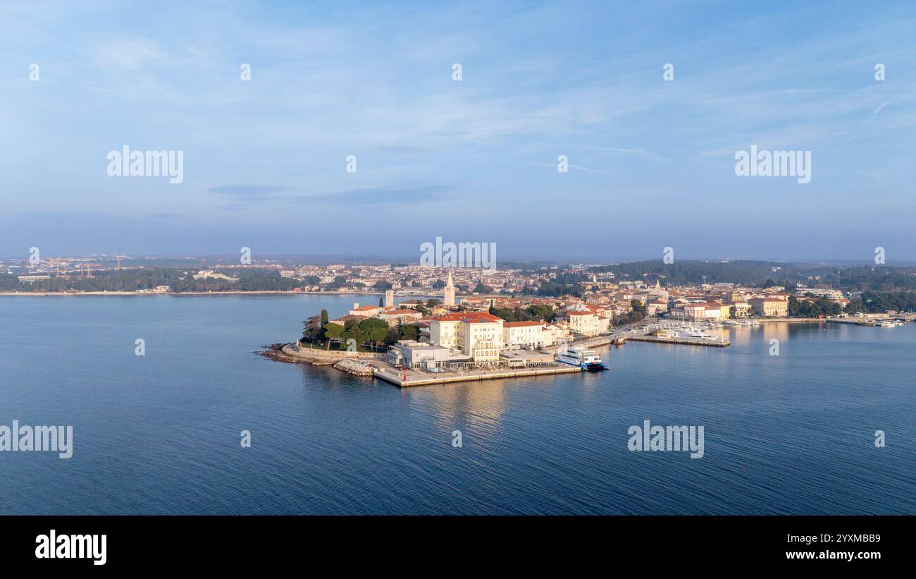 An enchanting aerial photograph capturing the beauty of Poreč, a ...