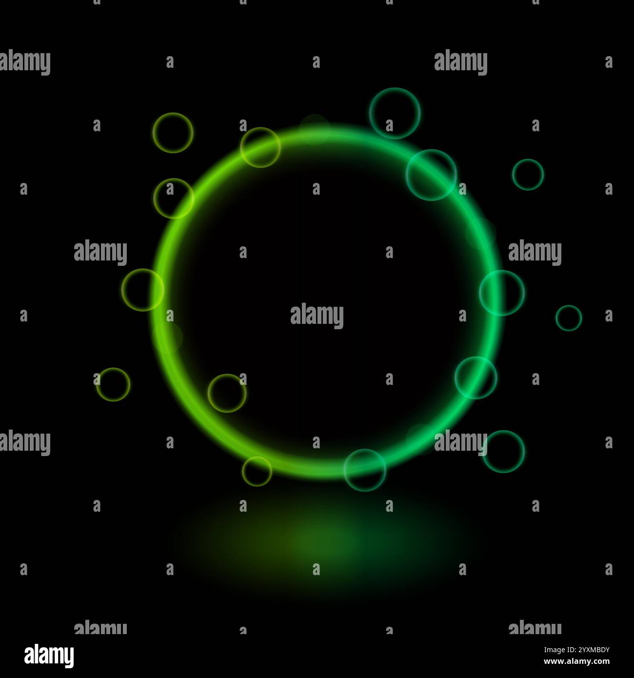 Neon gradient magic circle. Glowing multicolor ring, futuristic light effects, beam, reflection ...