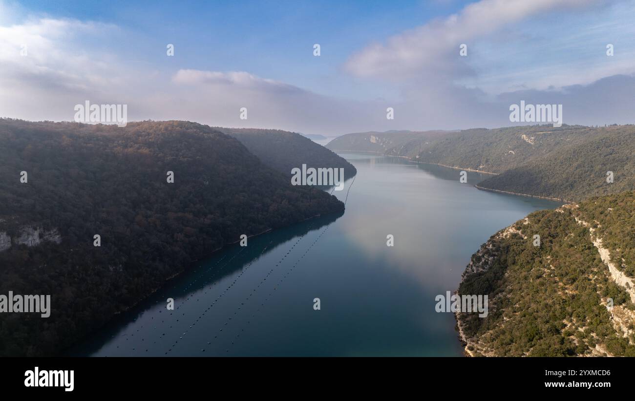 An expansive aerial view of Lim Bay in Istria, Croatia, with its ...