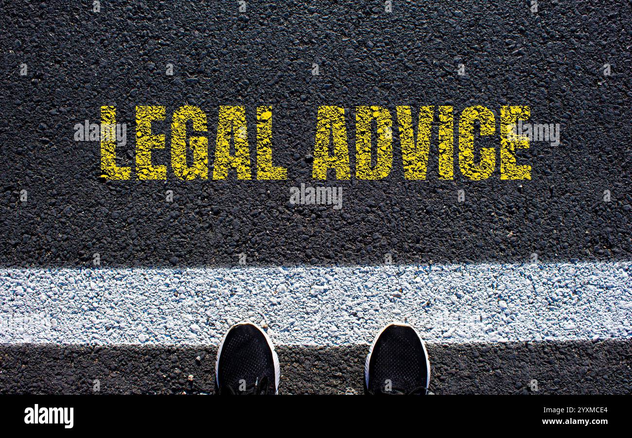 Legal advice message written on asphalt road. Conceptual legal advice ...