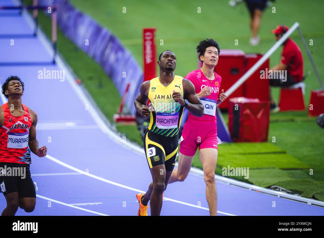 Hansle Parchment participating in the 110 meters hurdles at the Paris ...