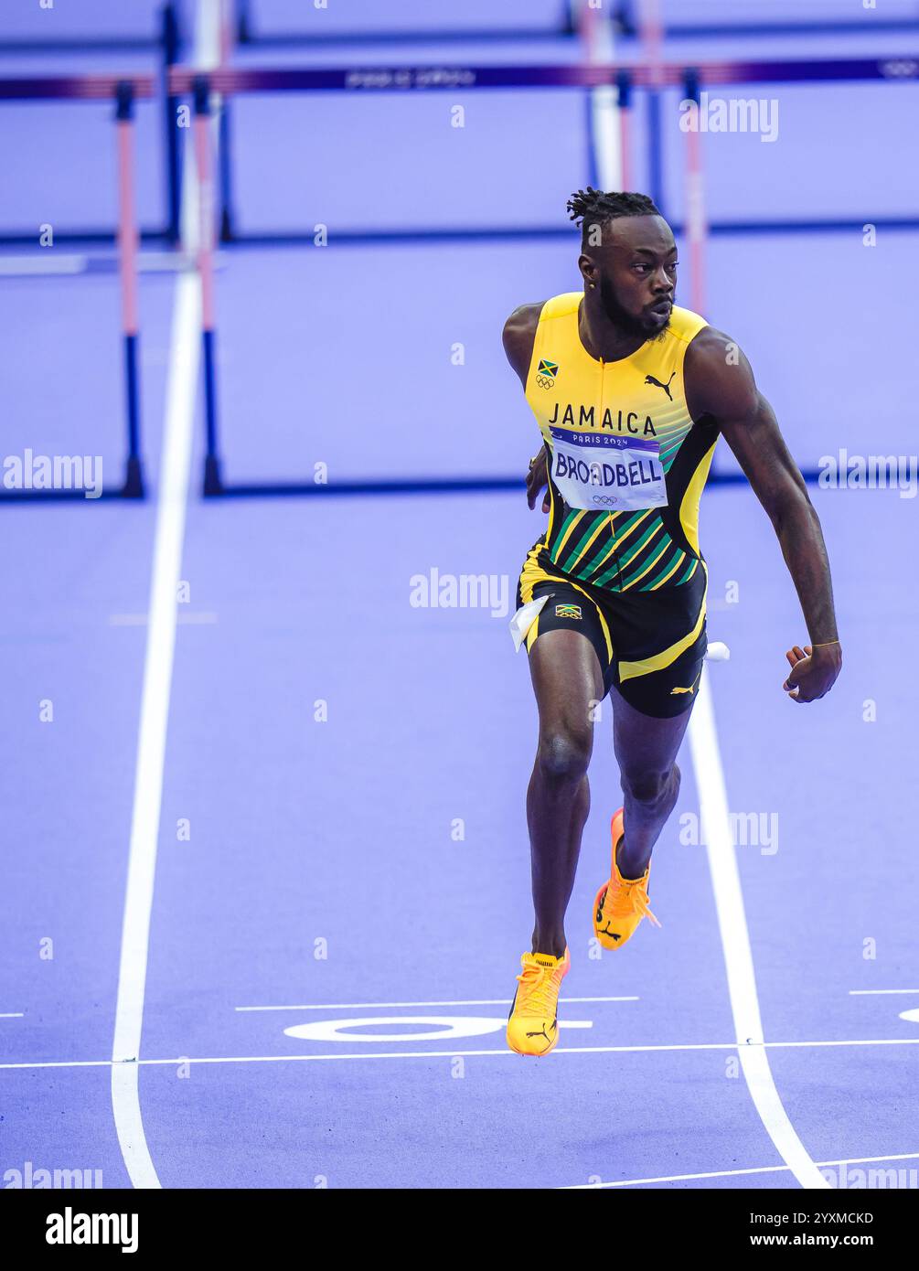 Rasheed Broadbell participating in the 110 meters hurdles at the Paris ...