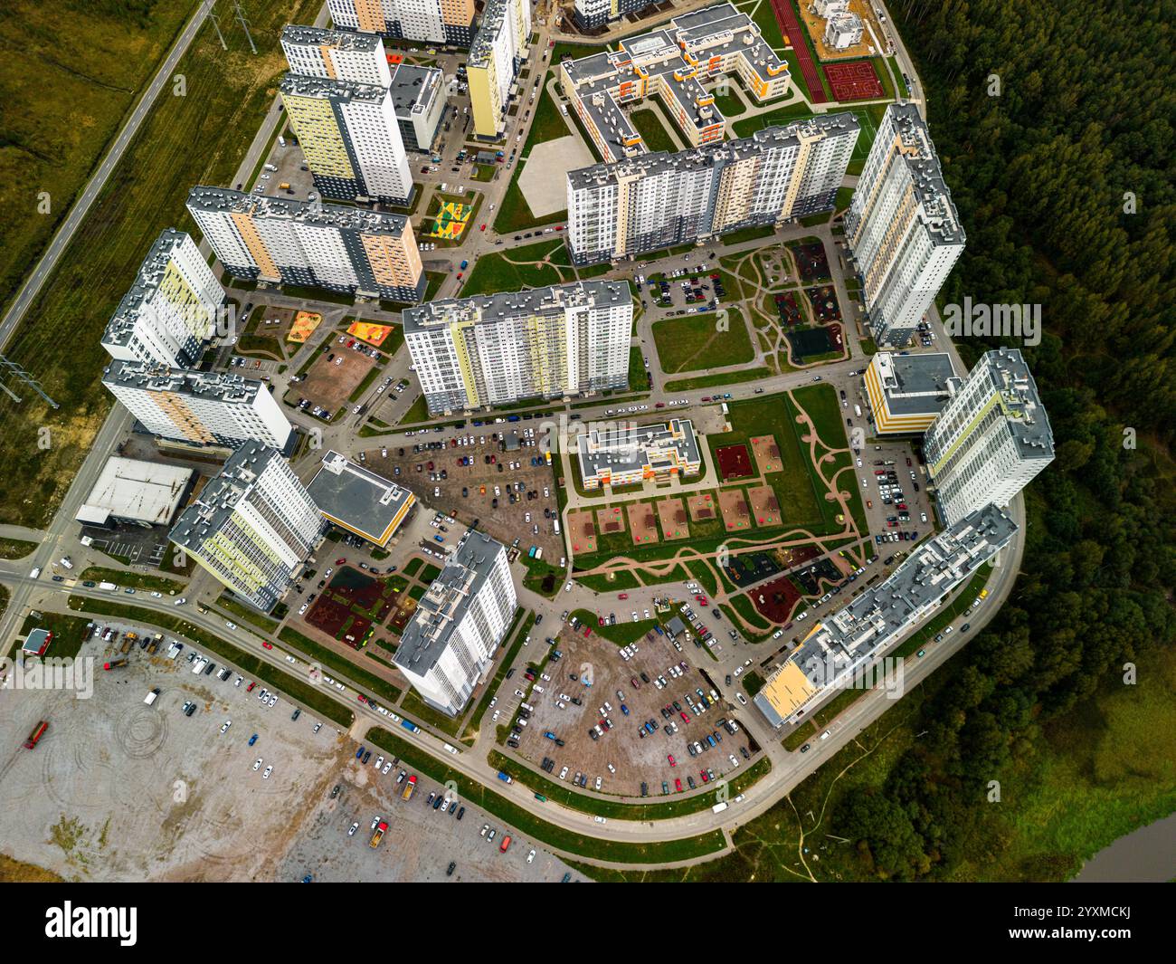Aerial View of a Modern Residential Complex Highlighting Green Spaces ...