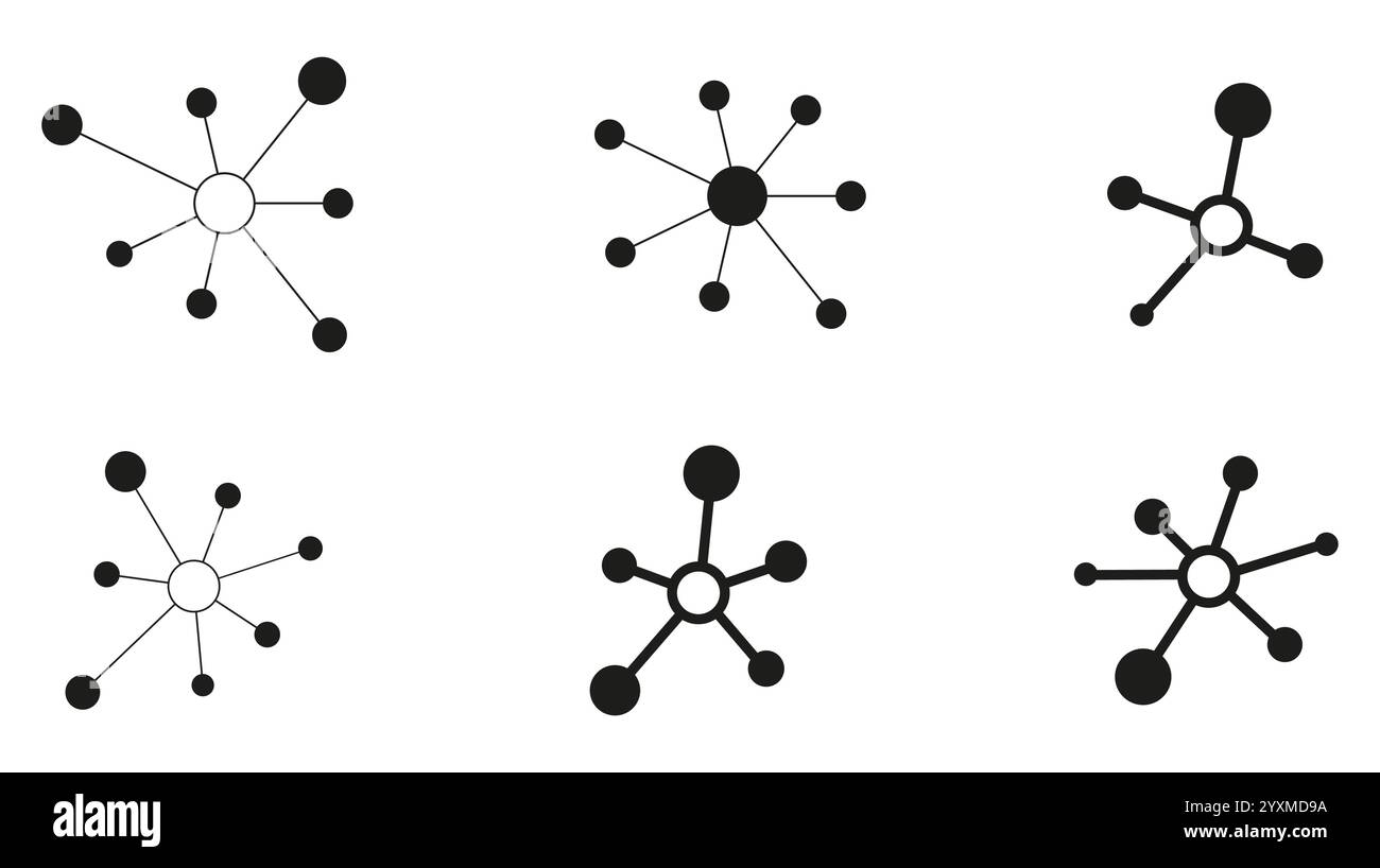 Hub networks connections system symbol line icon. Molecule or atom structure, communications ...