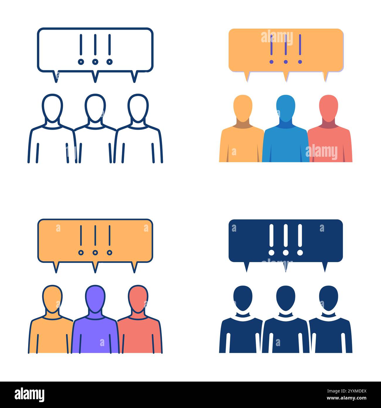 Collective action icon set in flat and line style. Demonstration ...