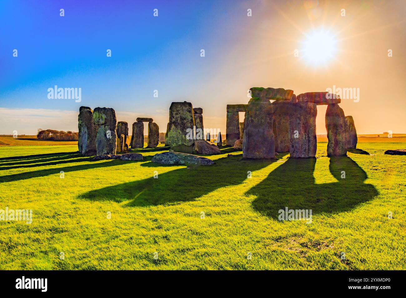 Winter sun and shadows at the prehistoric megalithic stone circle at ...