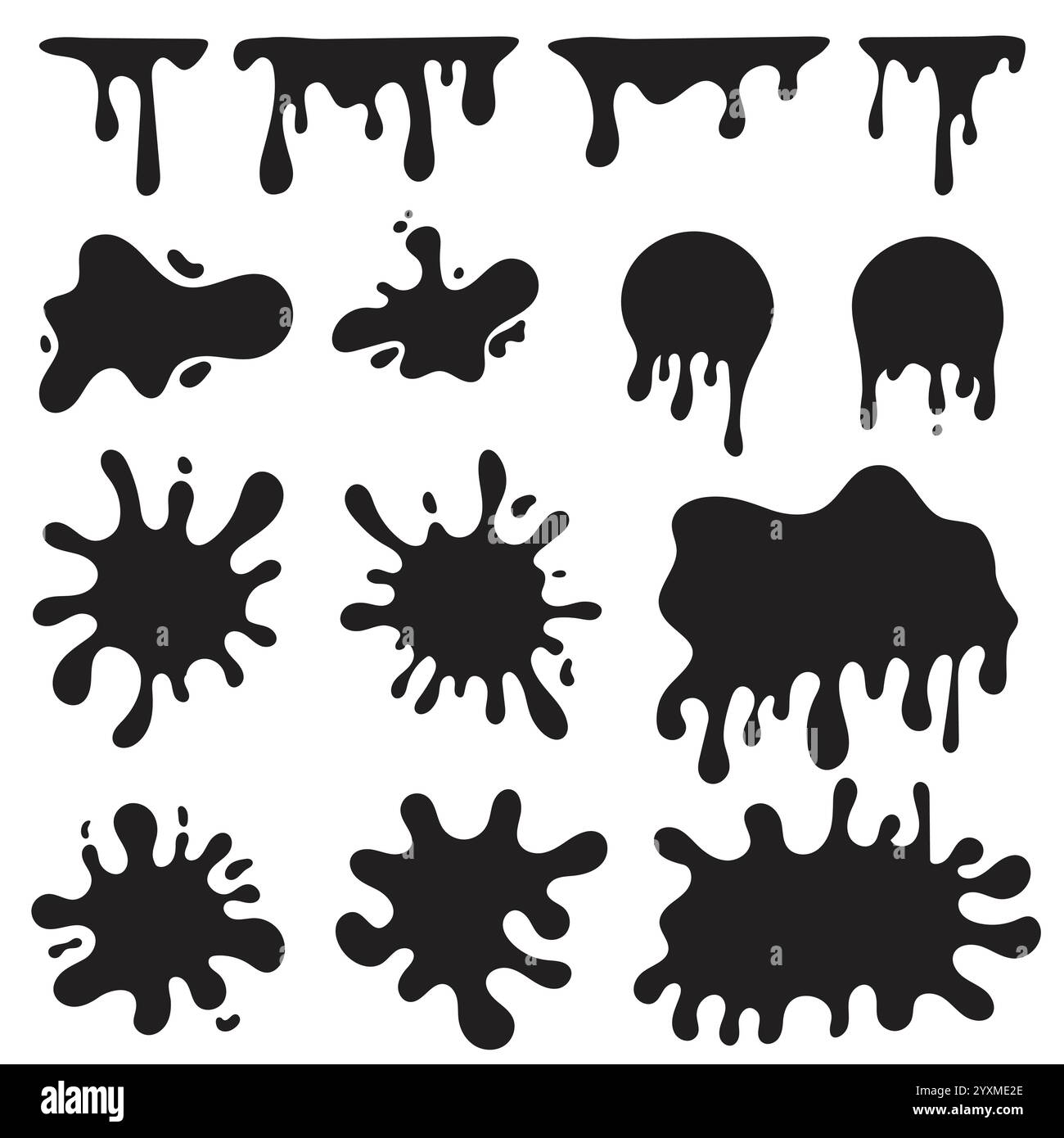 Abstract black paint splatters. Cartoon ink stain and splash Stock ...