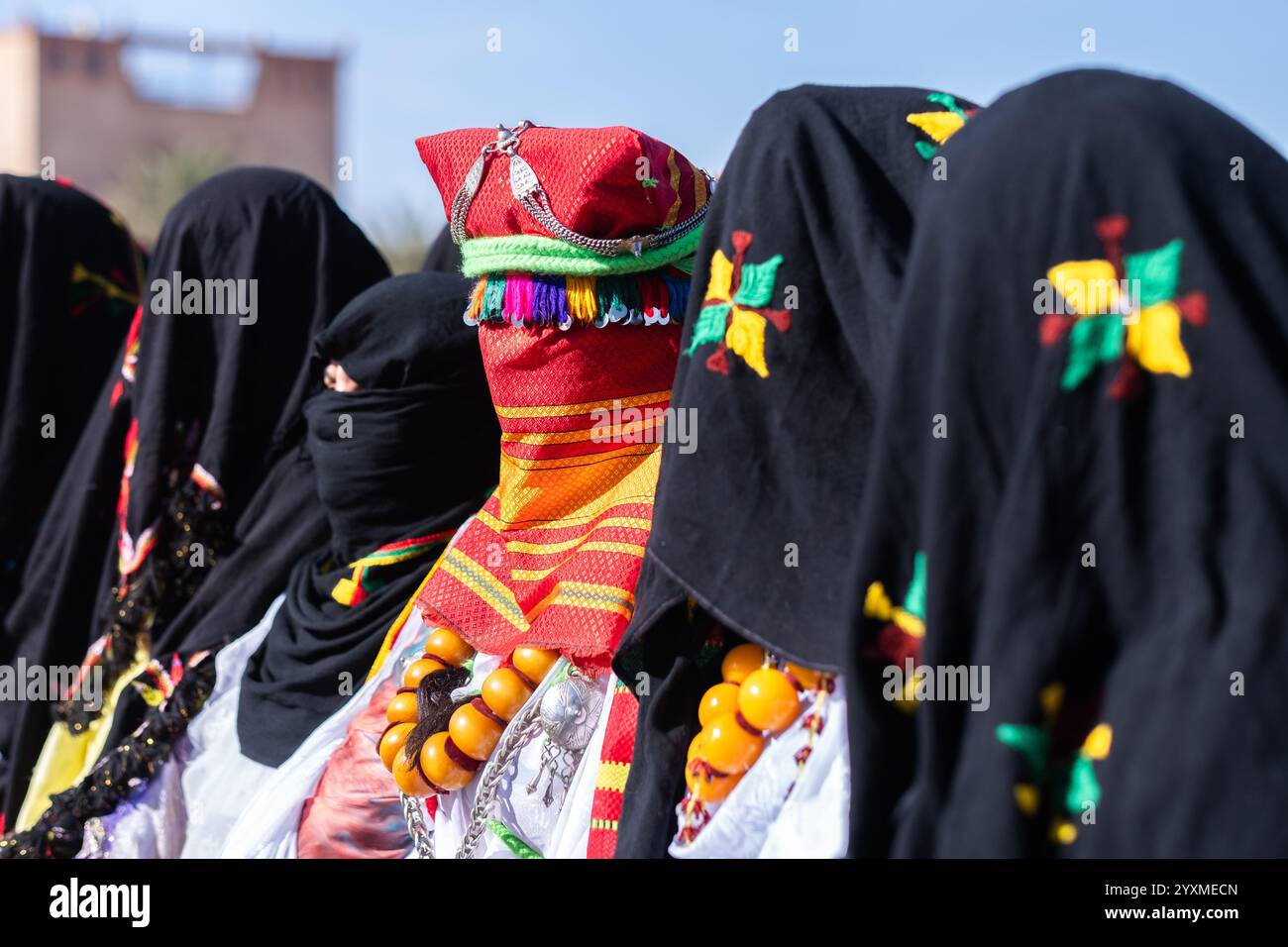 Merzouga, Morocco, 12, 6, 2023. A young bereber bride surrounded by ...