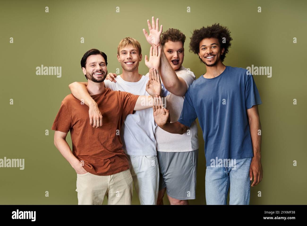 Four friends joyfully celebrate their LGBTQ identity in a lively ...