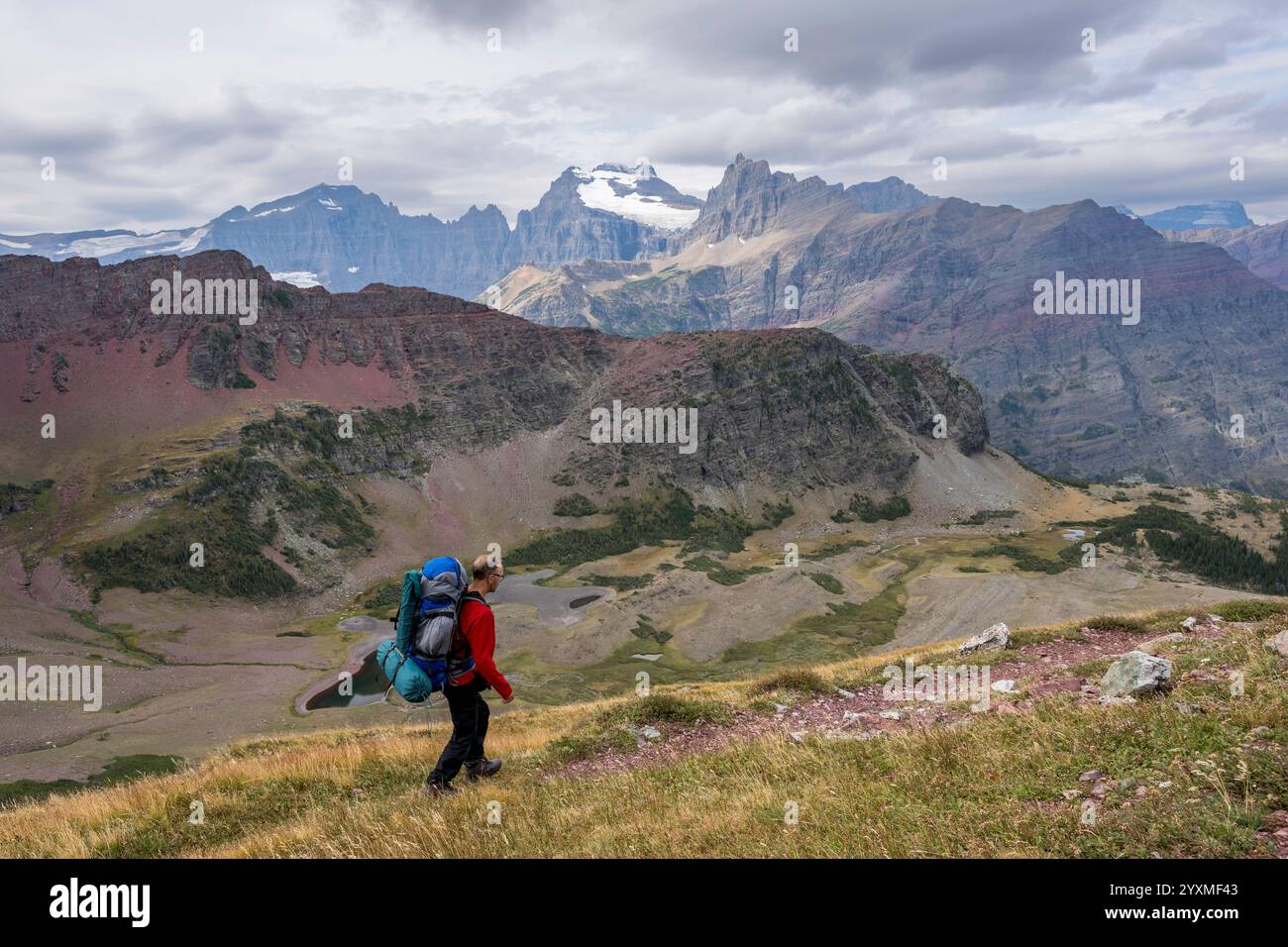 Hiking down Red Gap pass, Glacier National Park, Montana, USA Stock ...
