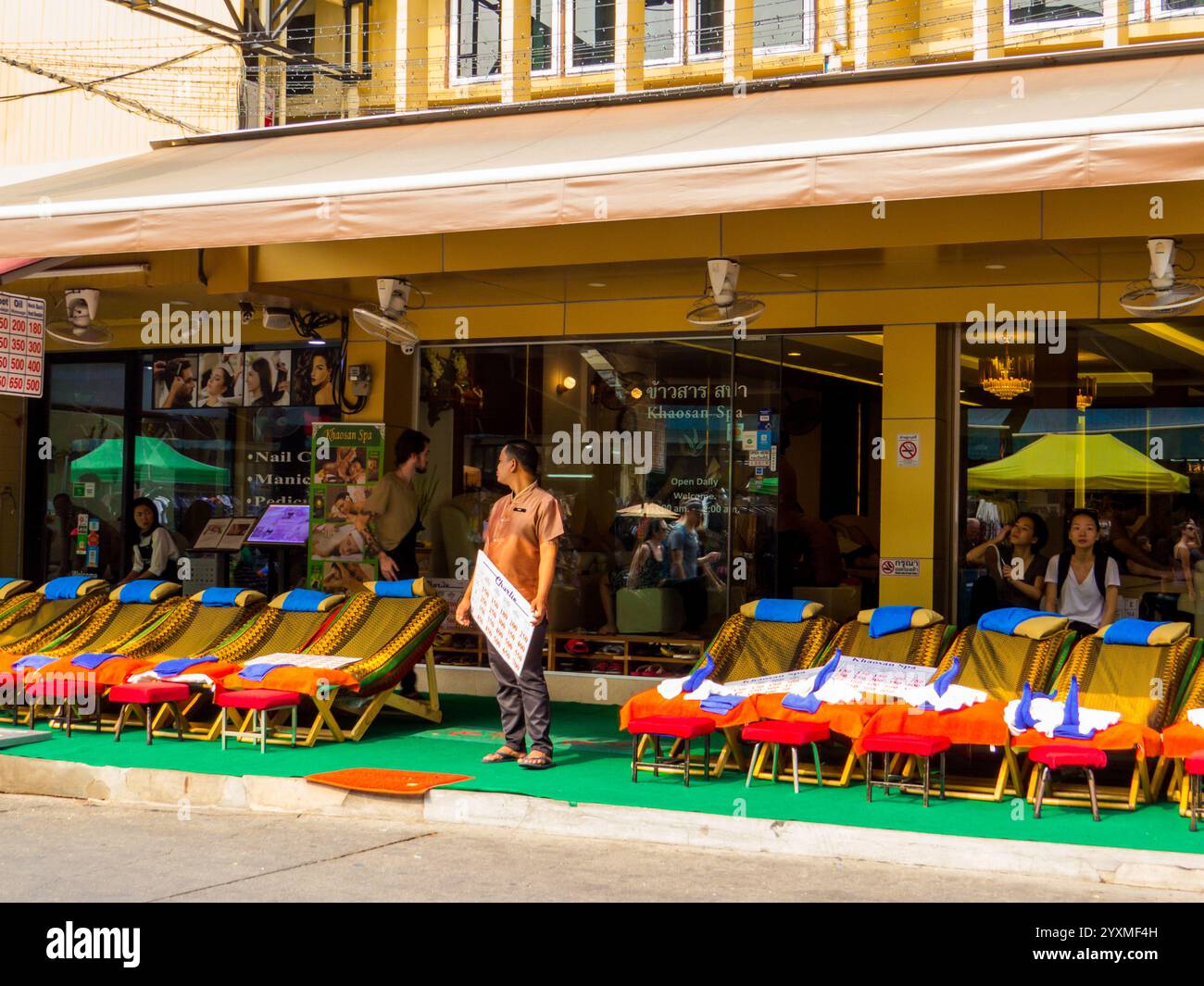 Bangkok, Thailand - January 16, 2020: Thai massage shop on the famous ...