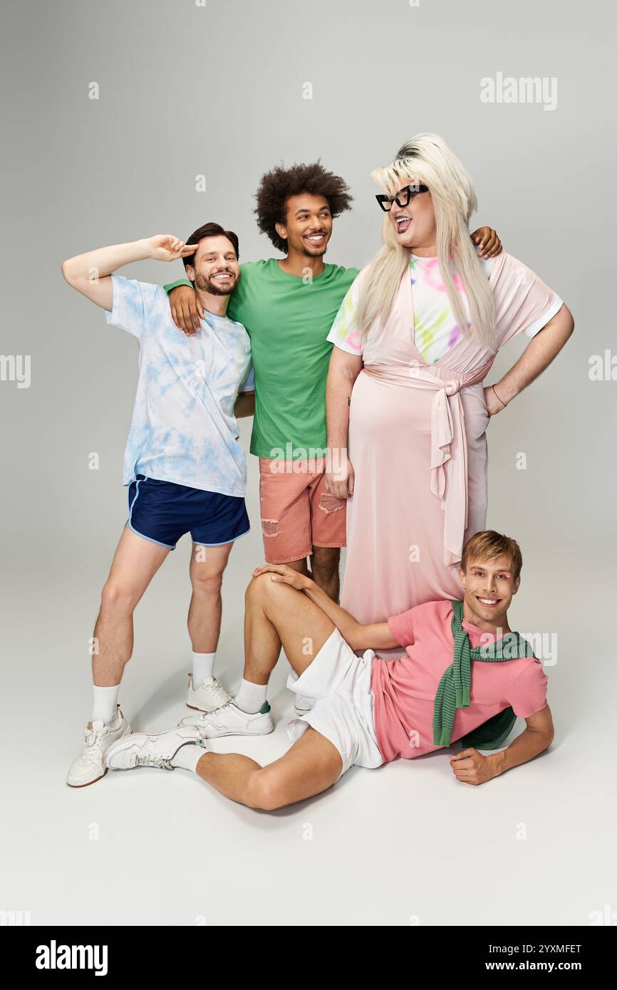 Group of friends expressing pride and joy through vibrant outfits and ...
