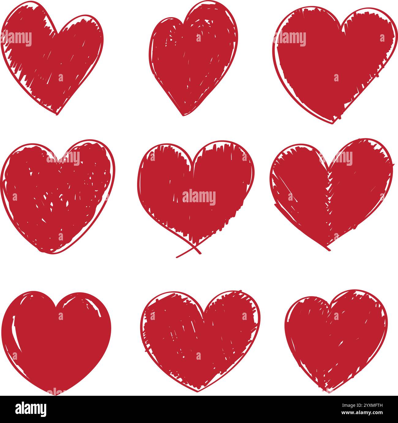 Heart doodles set. Hand drawn hearts collection. Romance and love ...