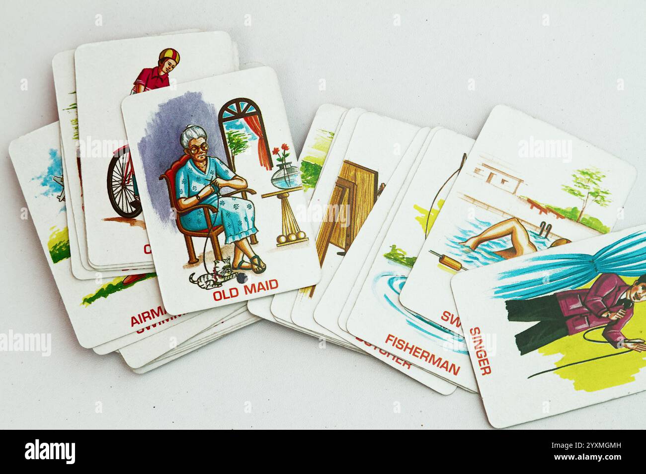 Vintage Cards From The Pack Of An Old Maid Card Game Spread Out, UK ...