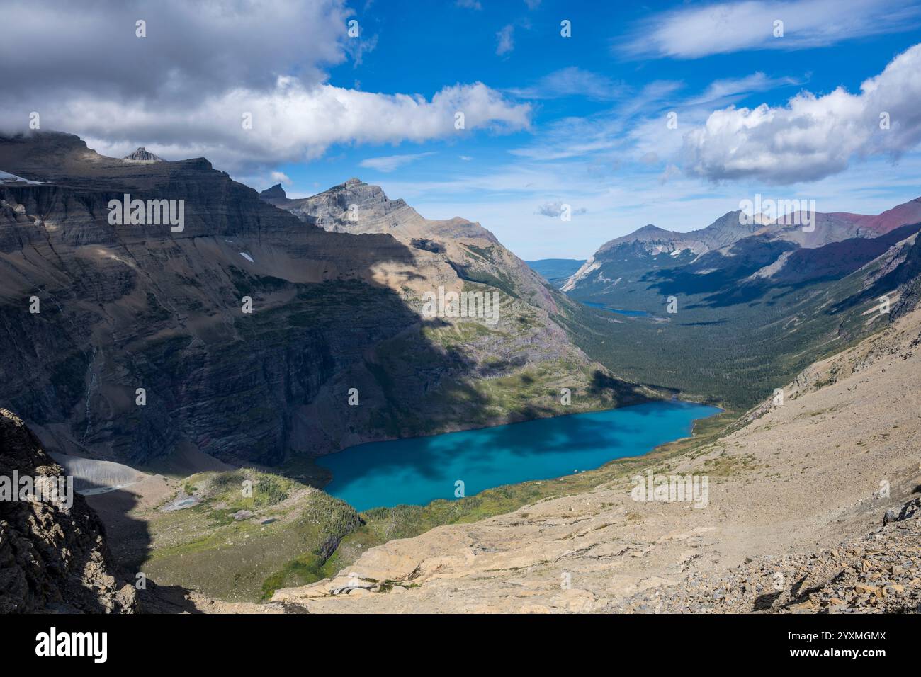 View of Helen Lake from Ahern Pass, Glacier National Park, Montana, USA ...
