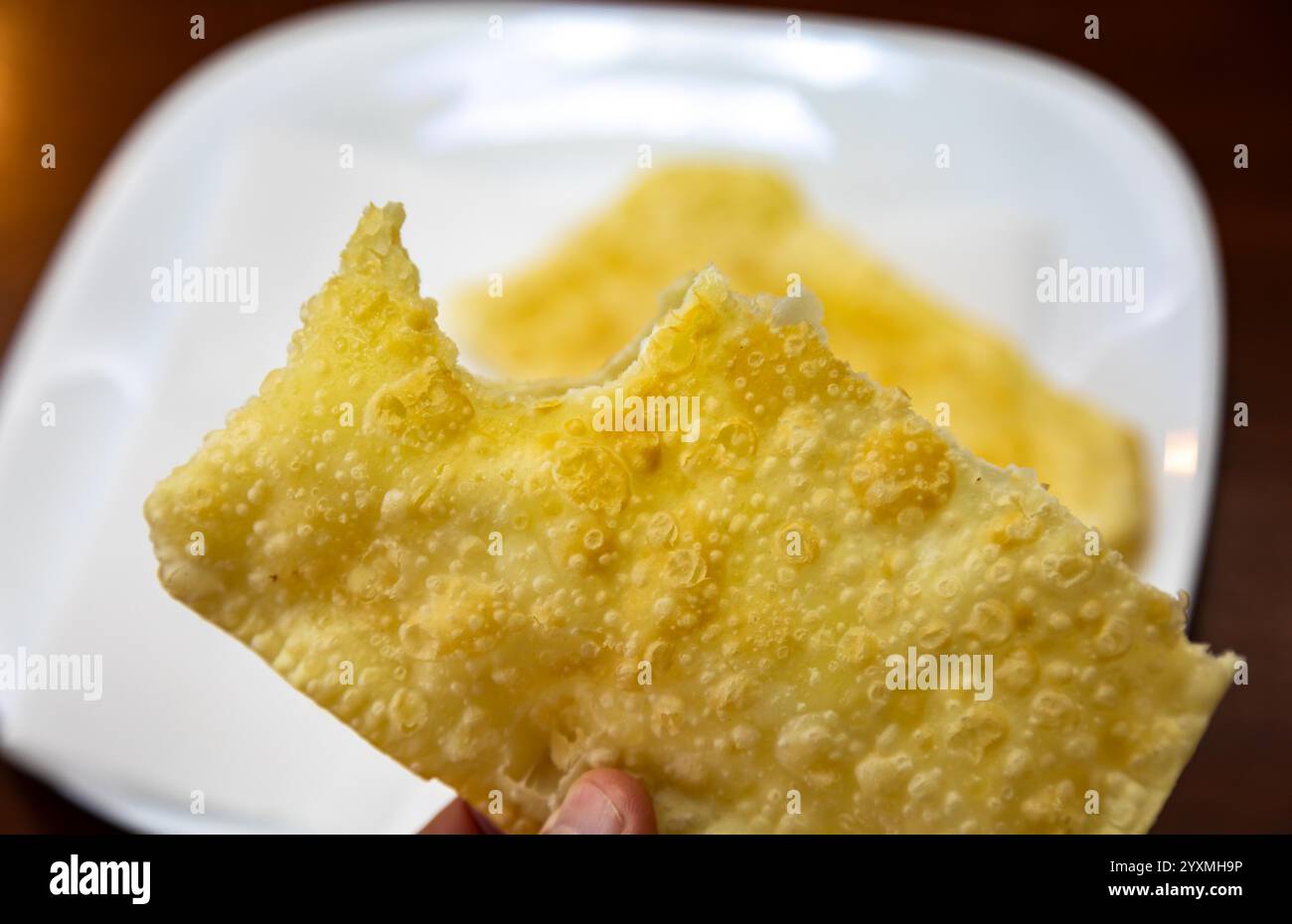 Traditional Brazilian fried cheese pastry known as pastel de feira ...