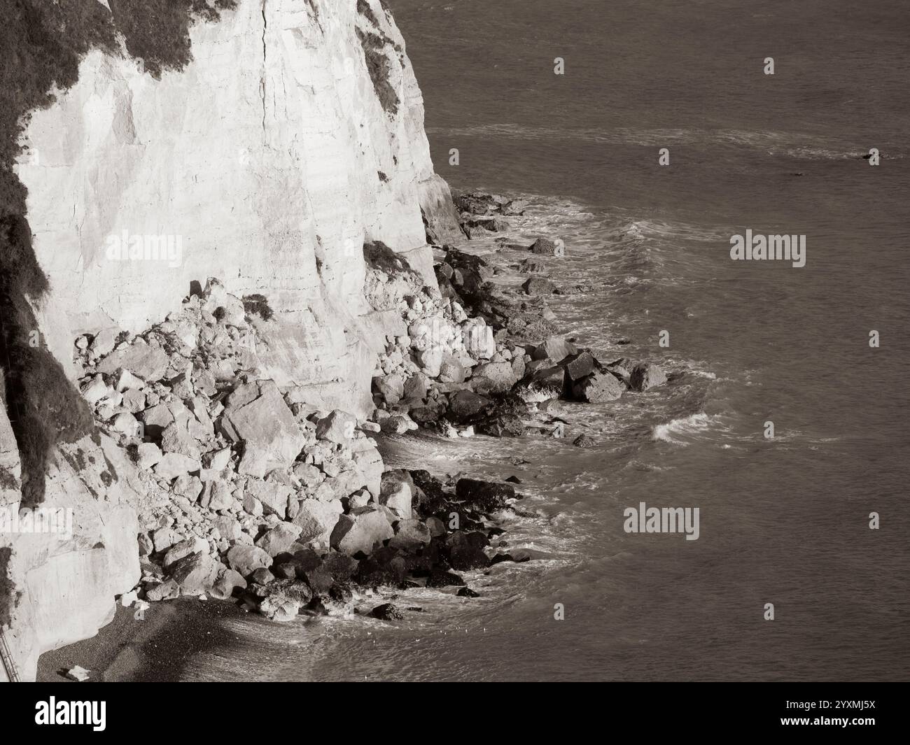 Black and White Landscape, Rockfalls and Shoreline, White Cliffs of ...