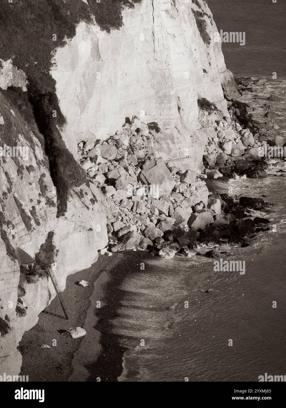 Black and White Landscape, Rockfalls and Shoreline, White Cliffs of ...