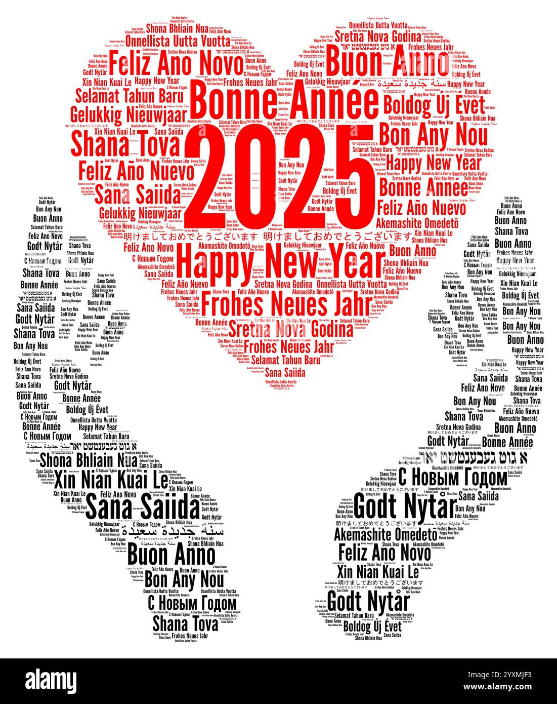 Happy New Year 2025 word cloud in different languages Stock Photo - Alamy