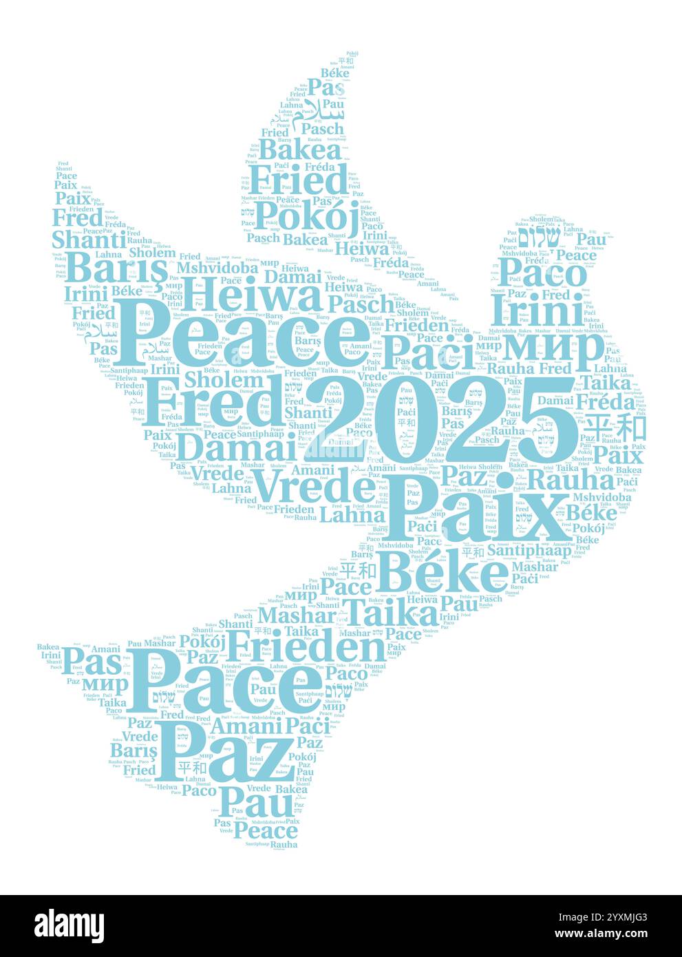 Peace 2025 word cloud in different languages Stock Photo - Alamy