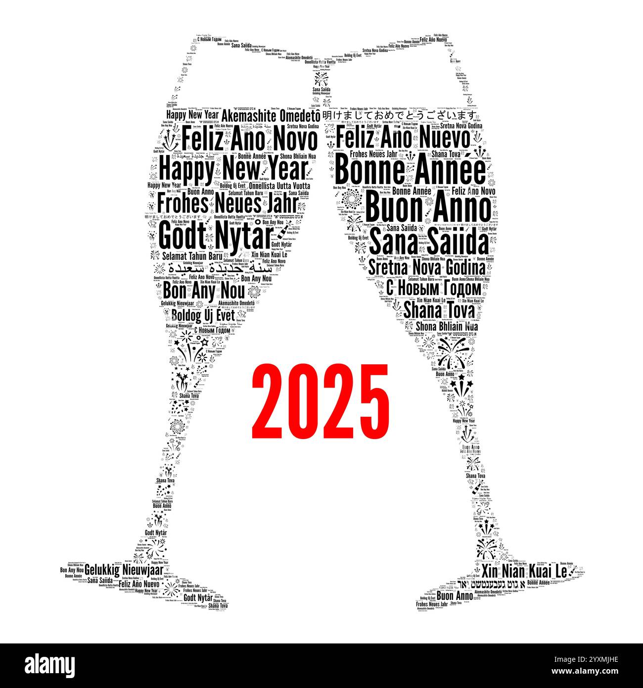 Happy New Year 2025 in different languages Stock Photo - Alamy