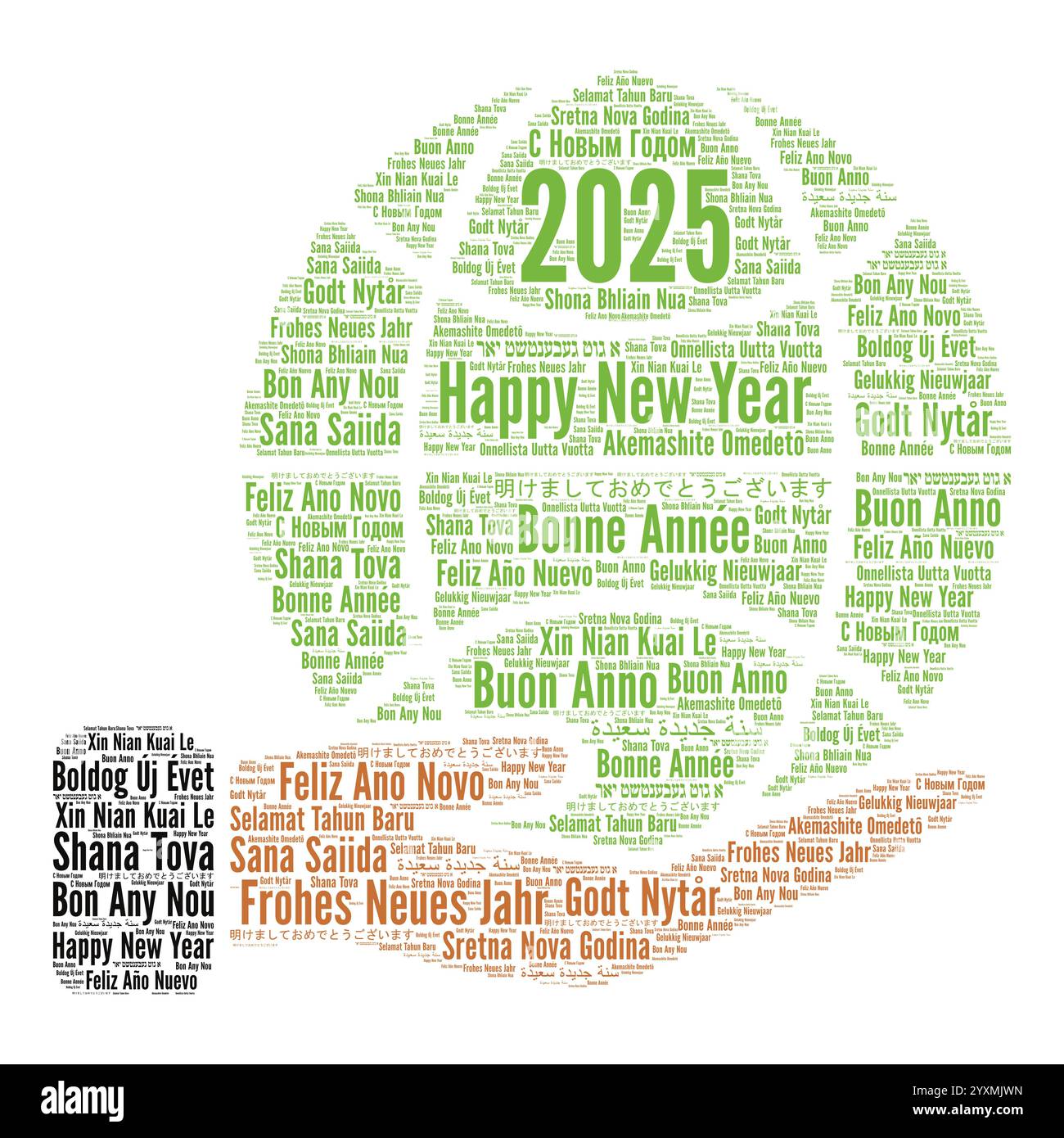 Happy New Year 2025 word cloud in different languages Stock Photo - Alamy