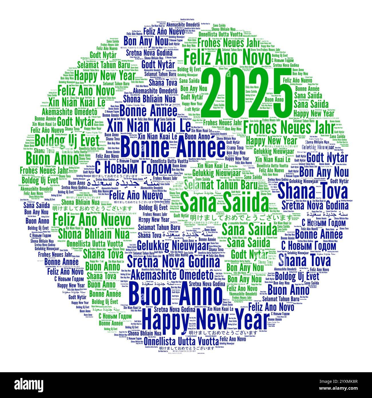 Happy New Year 2025 word cloud in different languages Stock Photo - Alamy