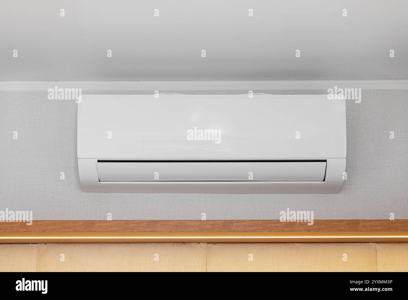 White Air Conditioner Mini Split Unit Mounted at Wall in Room Stock ...