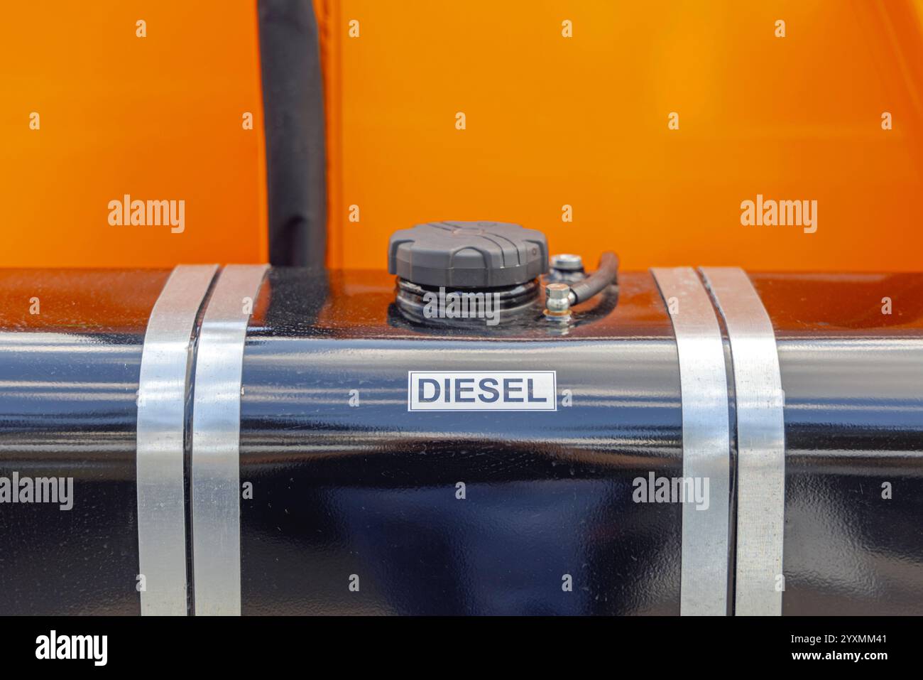 Black Diesel Fuel Tank Mounted at Construction Machine Stock Photo - Alamy