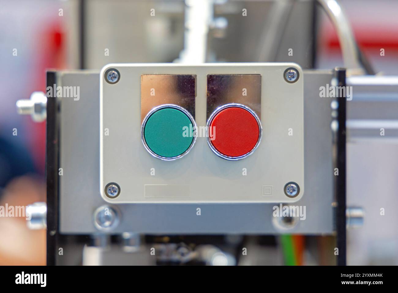 Green and Red Push Buttons On Off Control Box at Industrial Machine ...