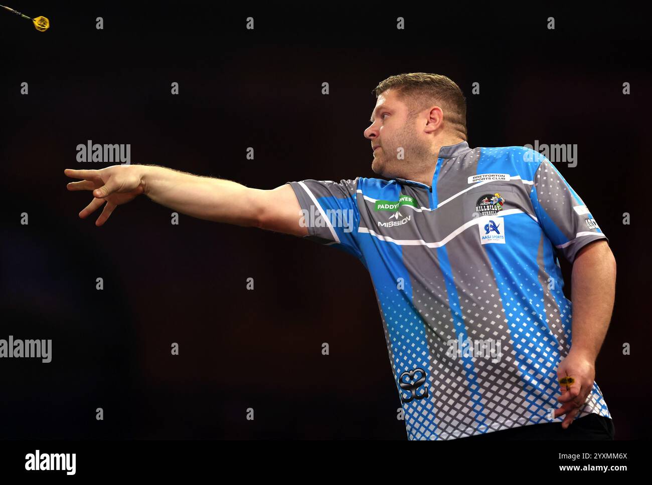 James Hurrell in action during the first round match against Jim Long ...