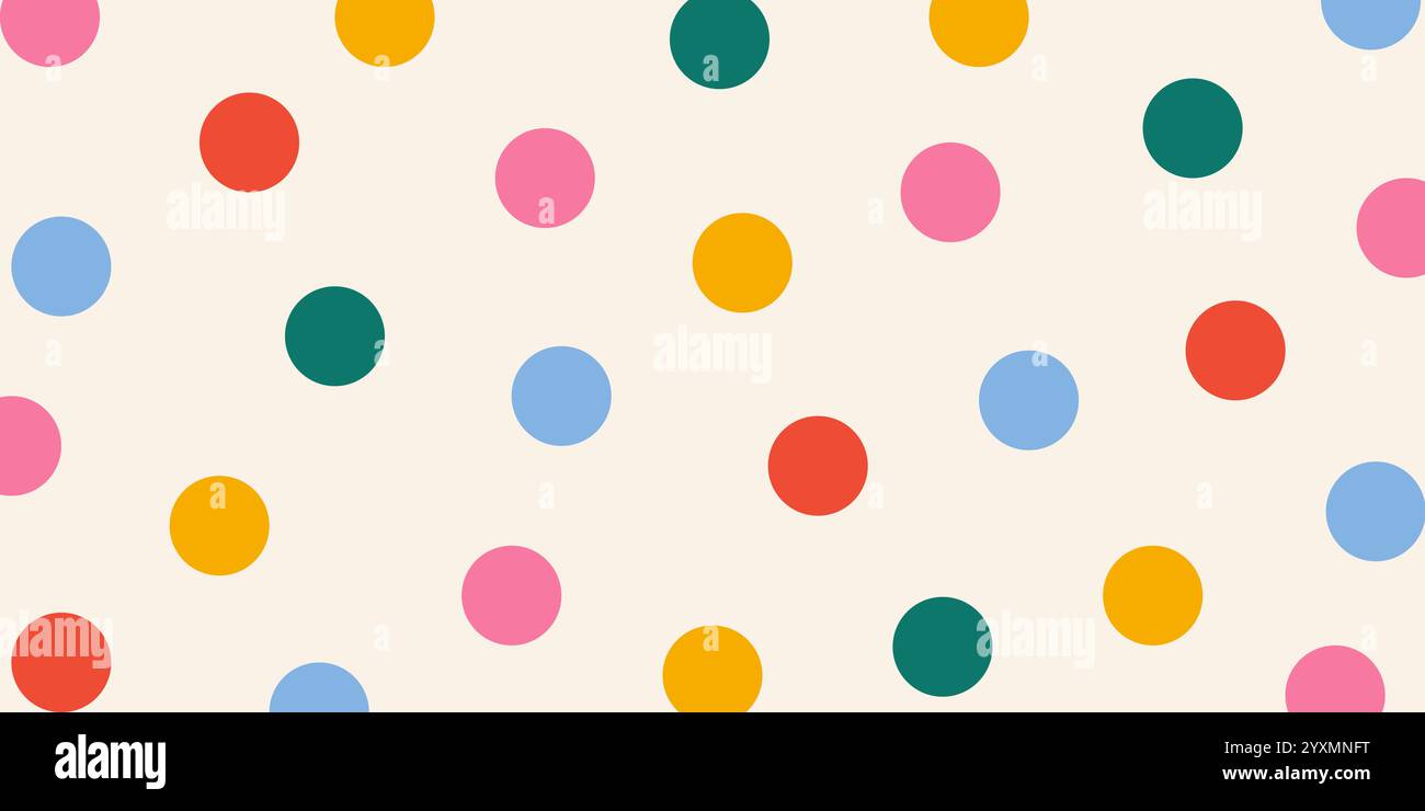 Fun multi colored polka dot pattern on beige background. Abstract hand ...
