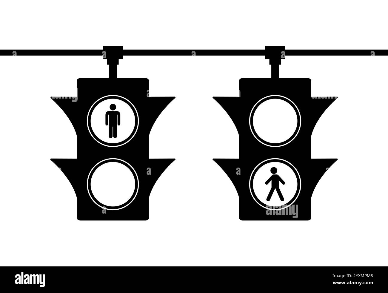 Pedestrian traffic light signals showing standing and walking person ...