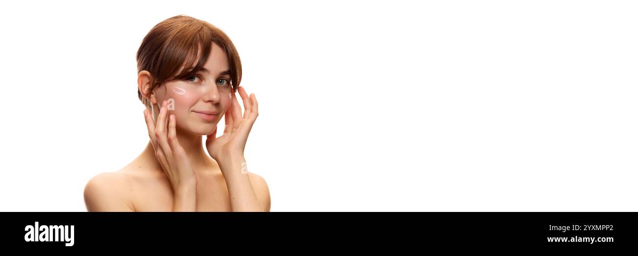 Attractive young woman with healthy, smooth, spotless skin and natural ...