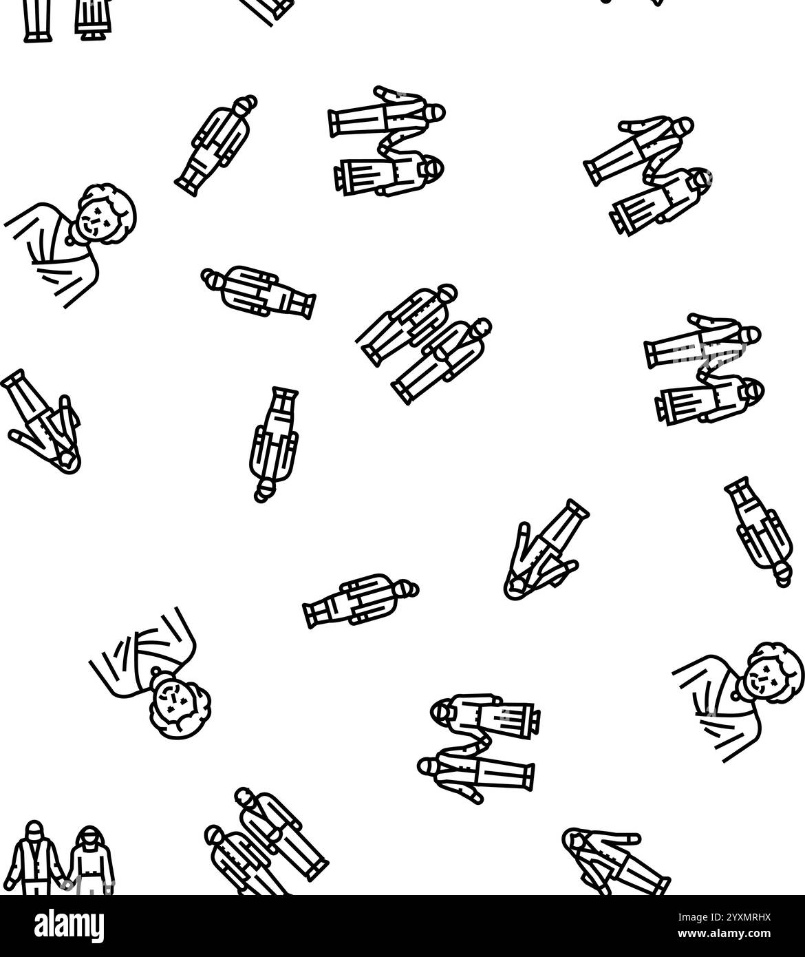 old people senior happy mature vector seamless pattern thin line ...