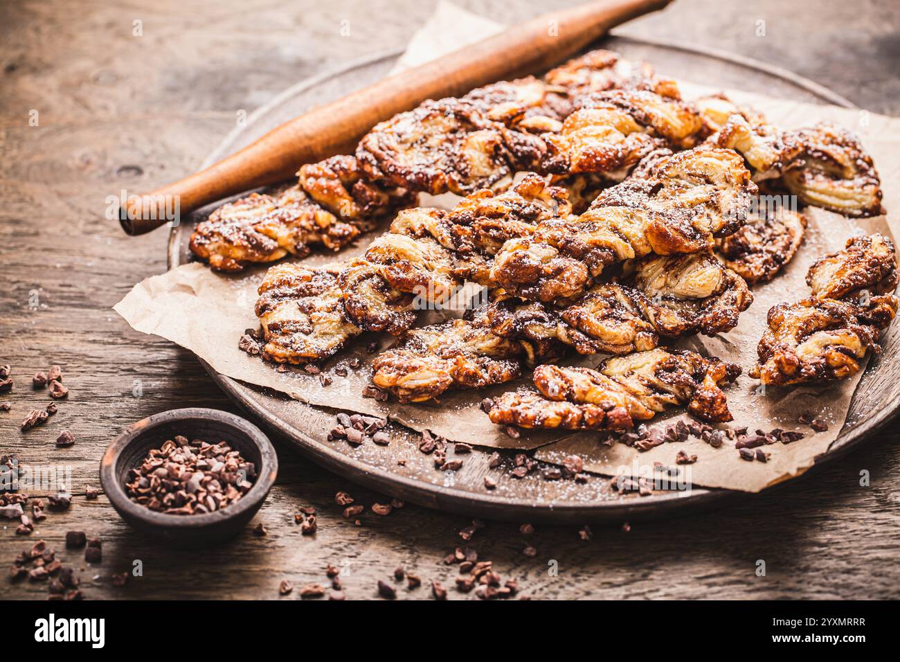 Homemade flaky pastry dessert with chocolate Stock Photo - Alamy