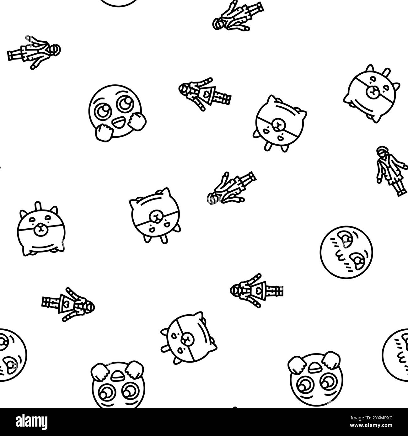 kawaii cute anime emoticon seamless pattern vector Stock Vector Image ...