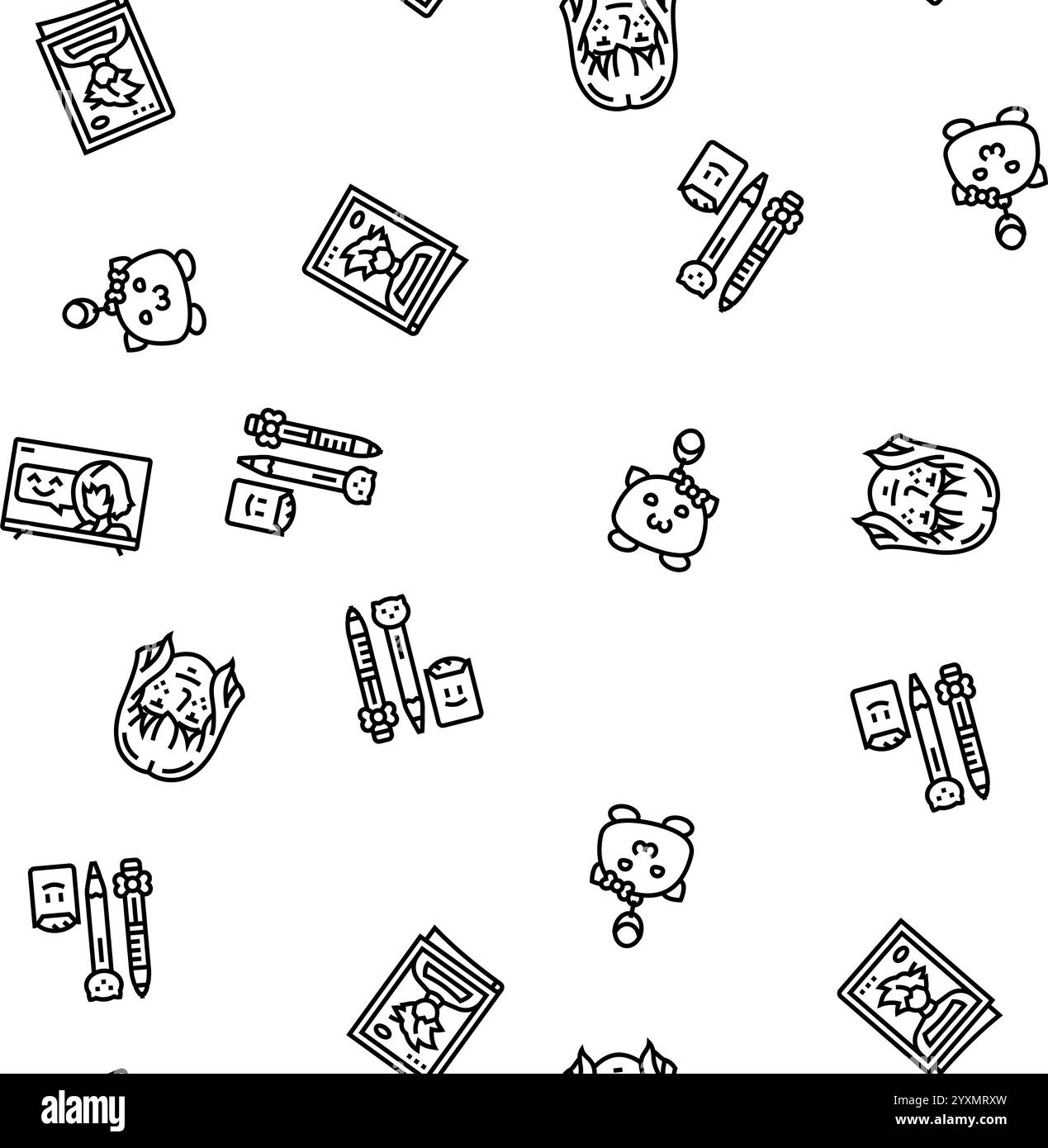 kawaii cute anime emoticon seamless pattern vector Stock Vector Image ...