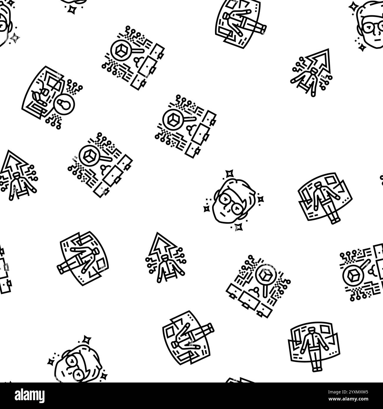 tech enthusiast geek nerd man vector seamless pattern thin line ...