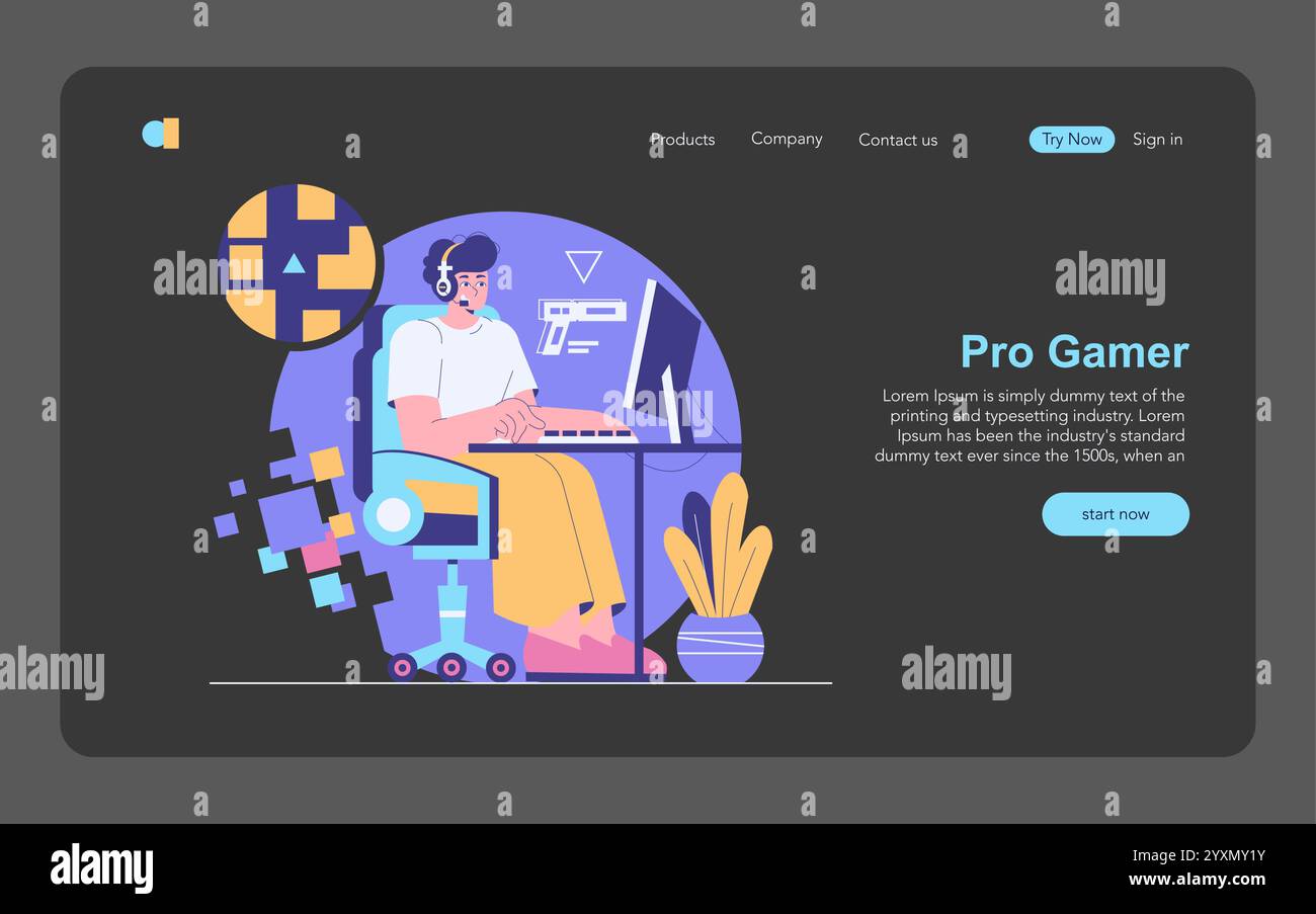 Esport concept. A focused gamer engaging in competitive gaming at a ...