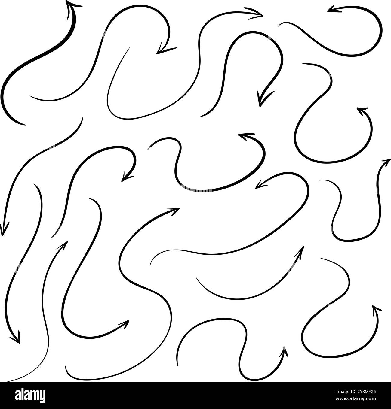 Set of vector curved arrows hand drawn. Sketch doodle style. Collection of pointers Stock Vector ...