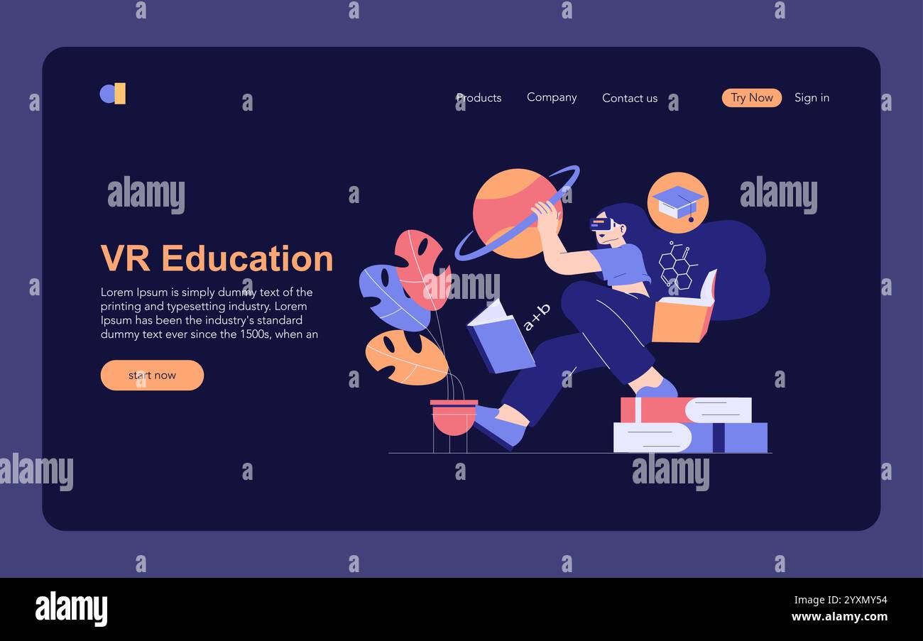 Edtech concept. An immersive VR education experience with a student ...