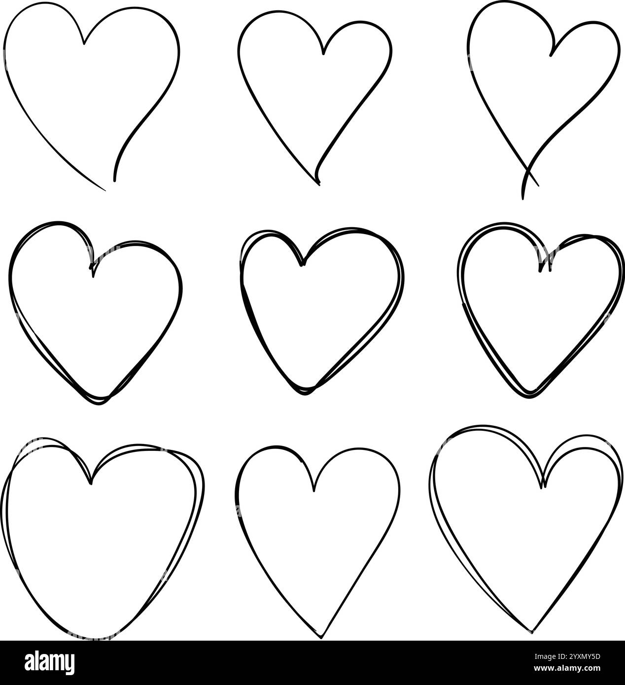 Set of hand drawn heart. Handdrawn rough marker hearts isolated on ...