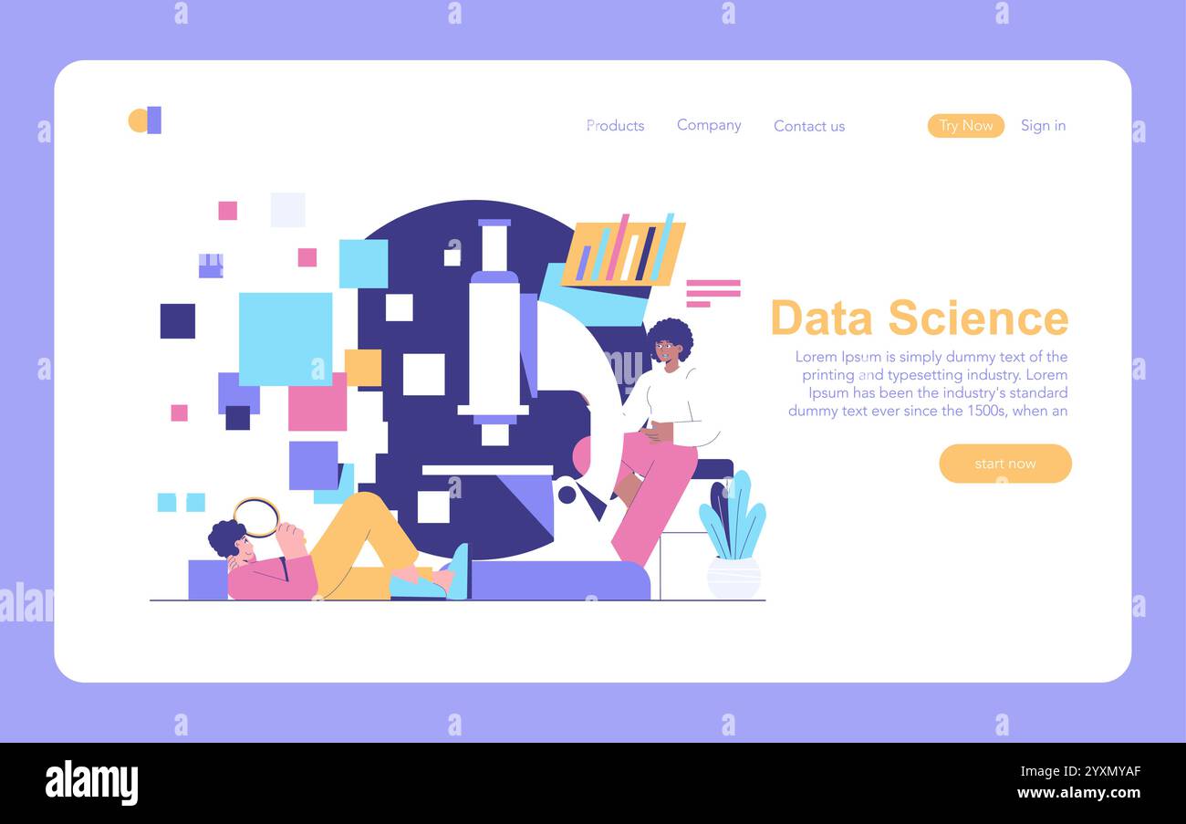 Data science concept. Analysts interact with statistical data amidst abstract digital elements ...