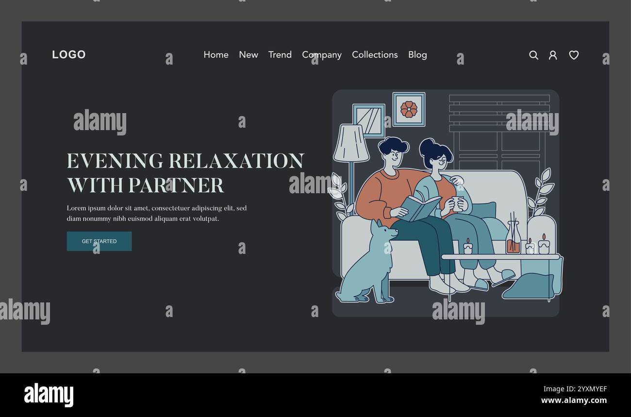 Cozy evening scene with couple enjoying time together indoors. Reading ...