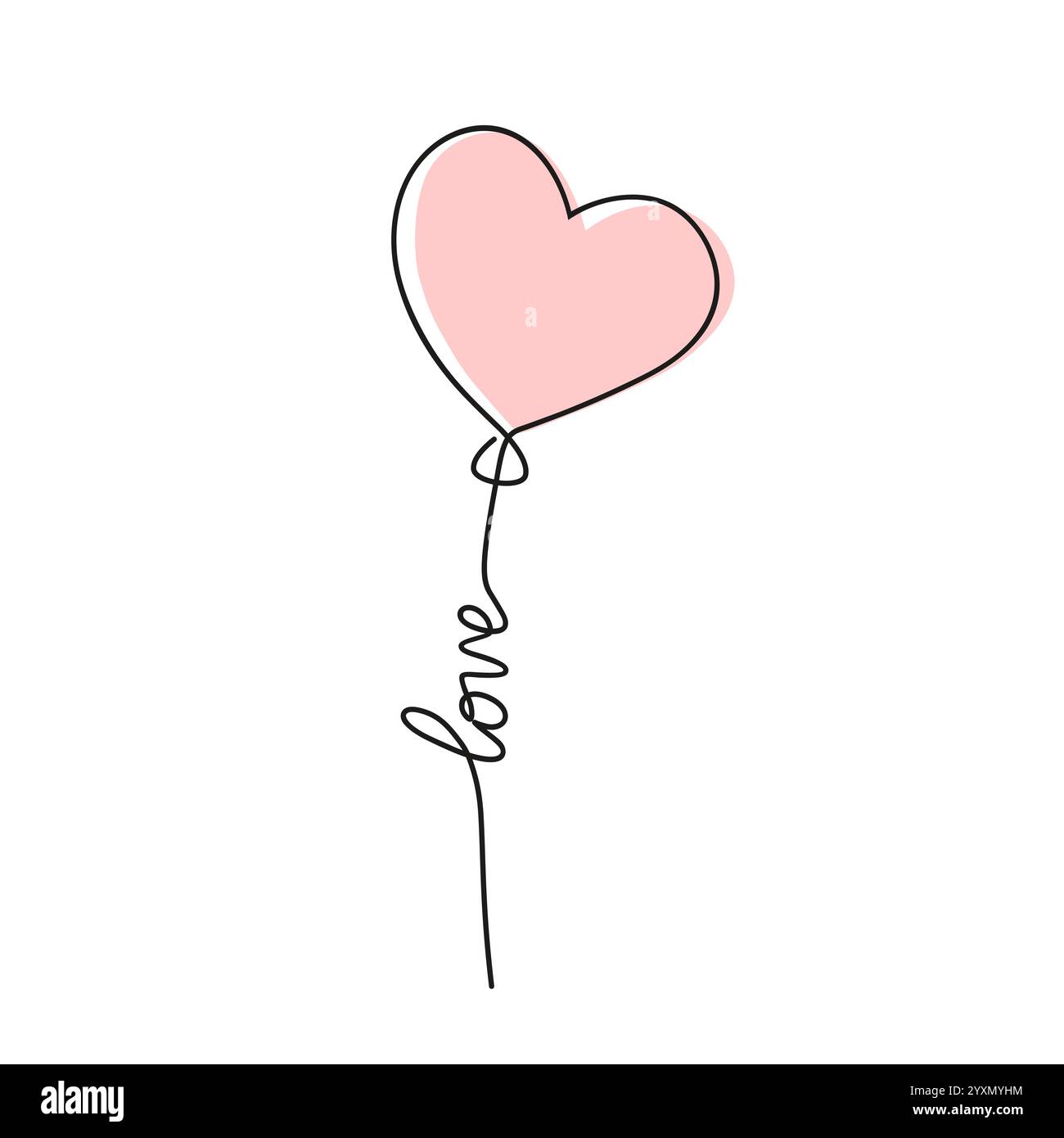 Heart balloon drawn with one continuous line. Cute symbol love. Art ...