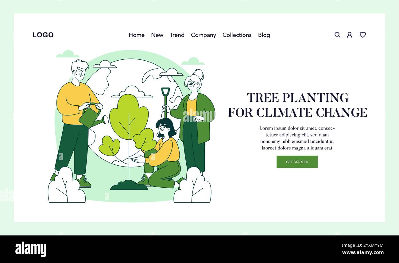 Green lifestyle concept. Family engaging in tree planting activities ...