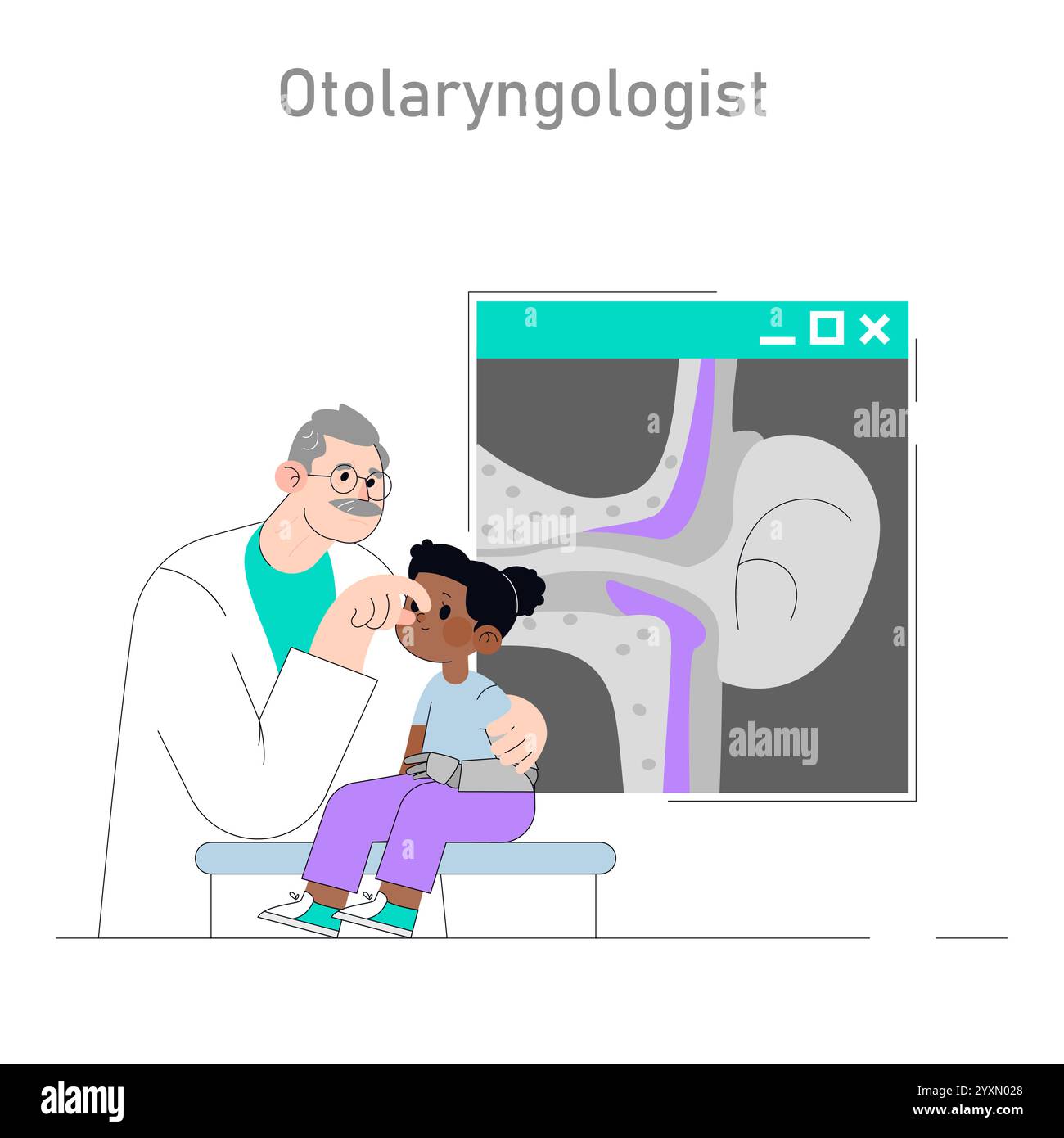 Pediatric otolaryngology consultation concept. Child patient receiving ...
