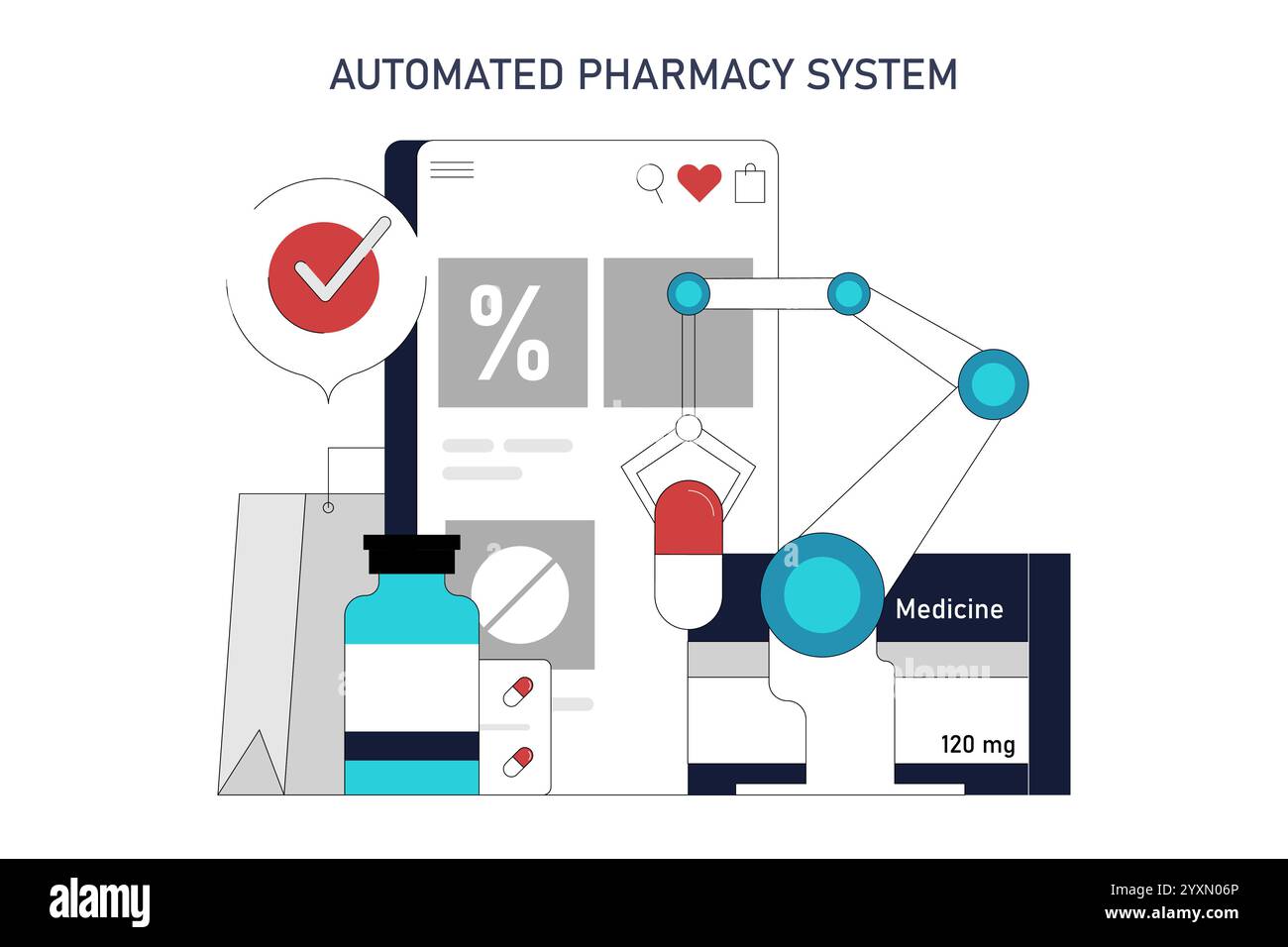 Automation in Healthcare concept. An illustration of a robotic pharmacy ...